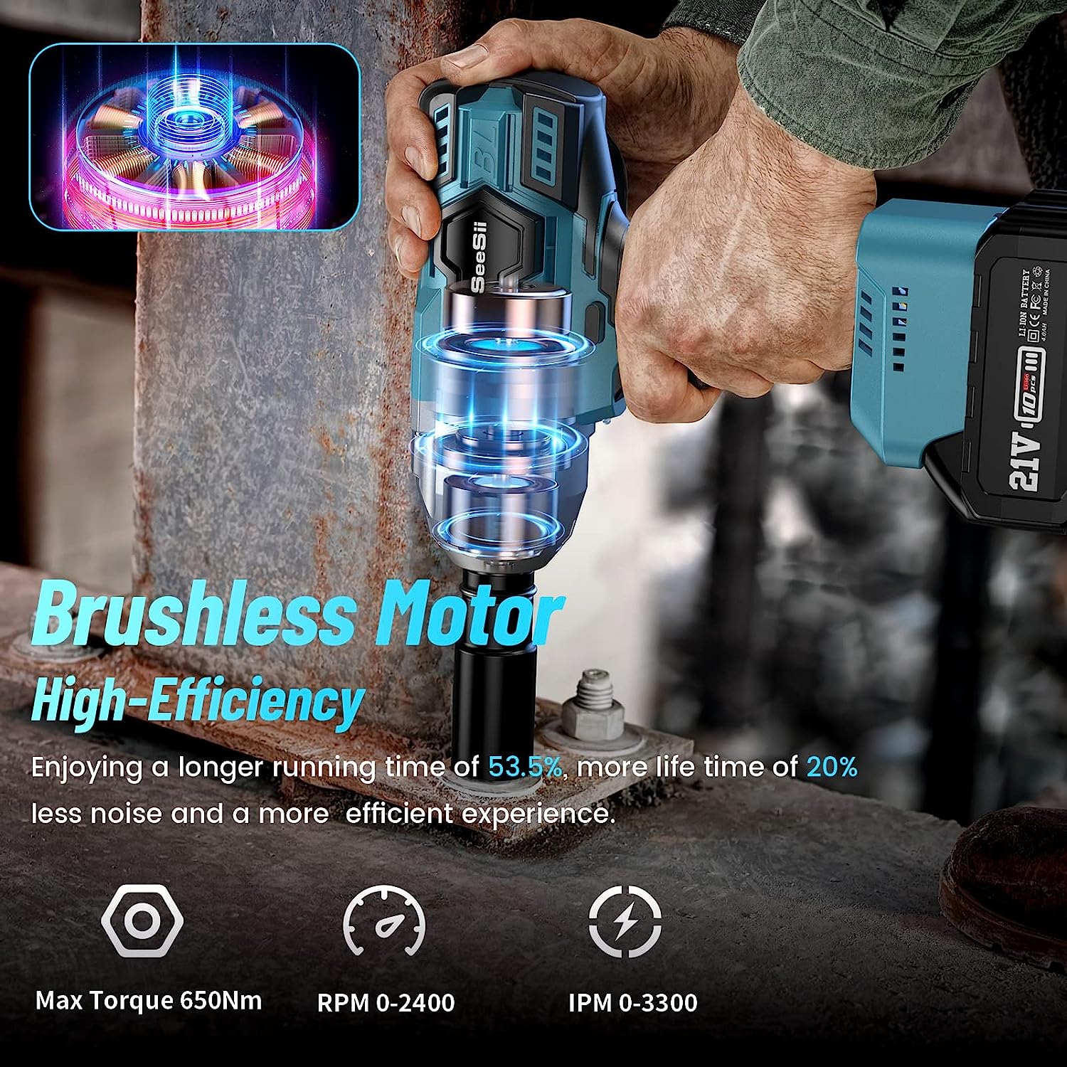Seesii Clé dynamométrique Sans Fil Brushless
