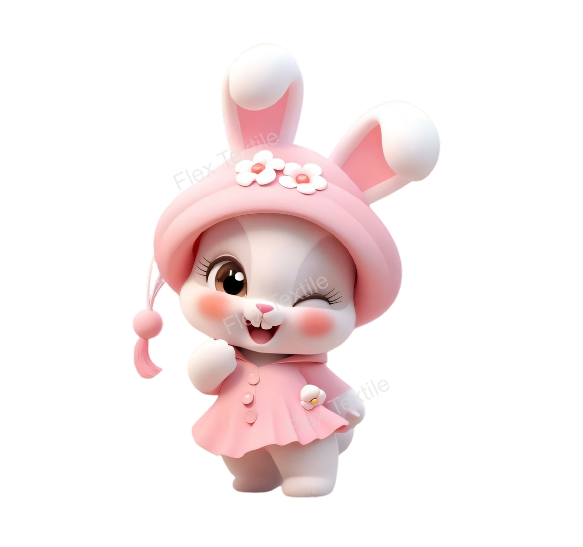 Lapin Rose Clin d'oeil Transfert Thermocollant - Prêt à poser - Impressions DTF/Animaux Ferme ...