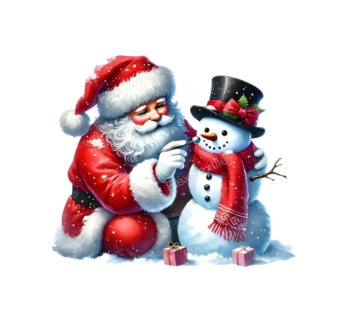 Père Noël Bonhomme Neige Transfert Thermocollant - Prêt à poser ...
