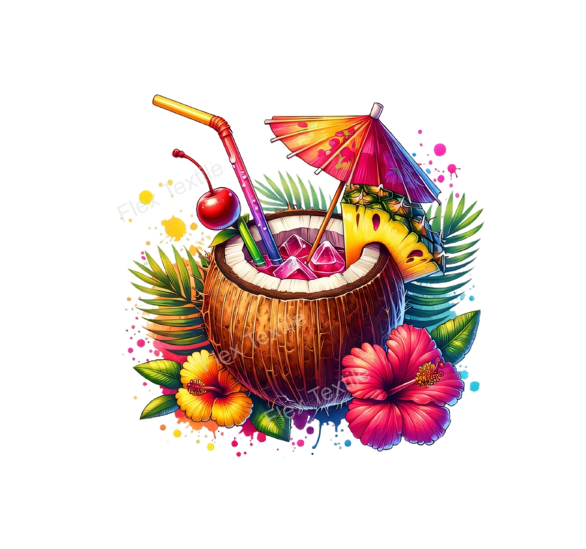 Cocktail Fleurs Coco Transfert Thermocollant - Prêt à poser - Designs ...