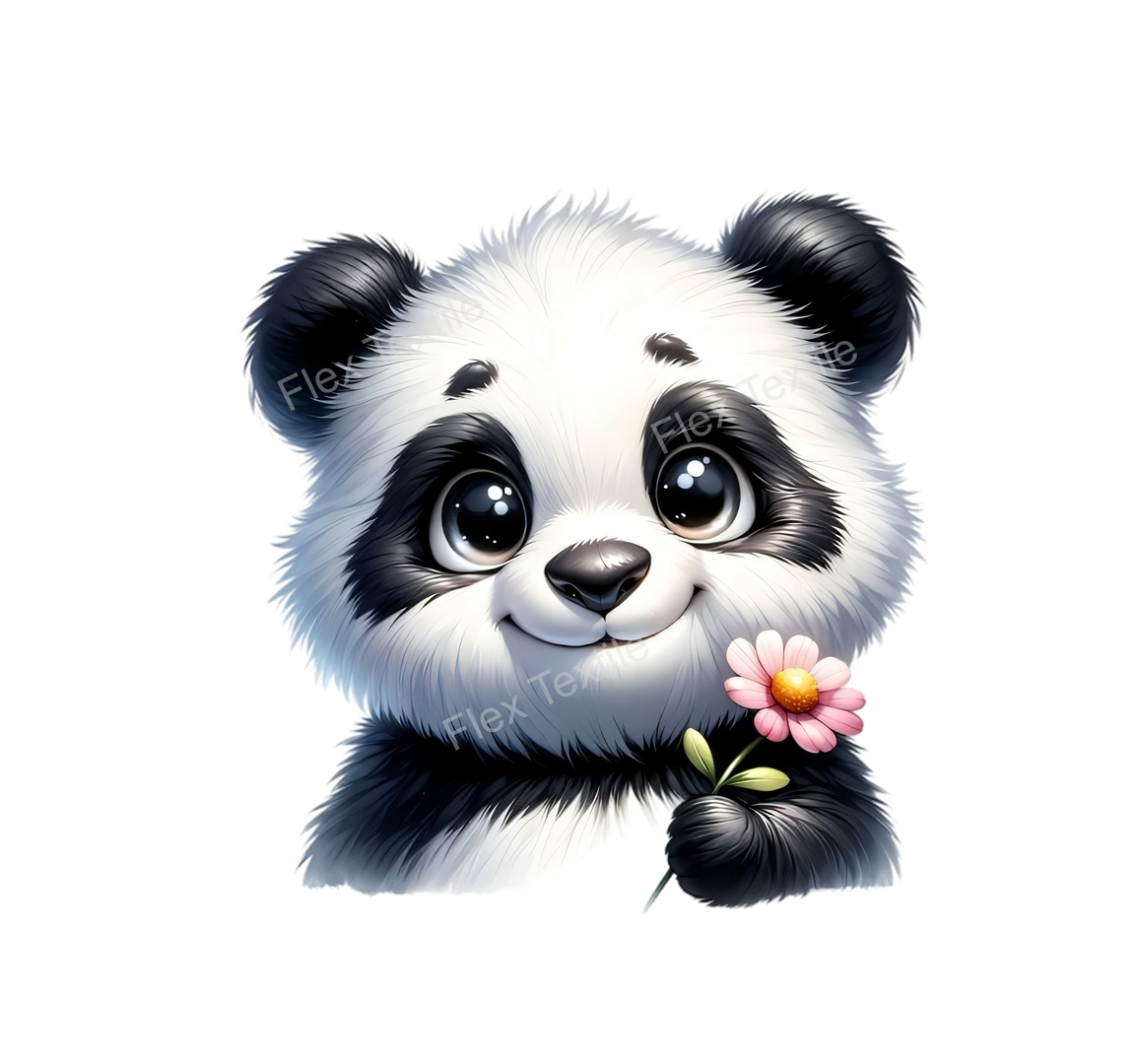 Panda Fleur Transfert Thermocollant - Prêt à poser - Designs Stickers ...