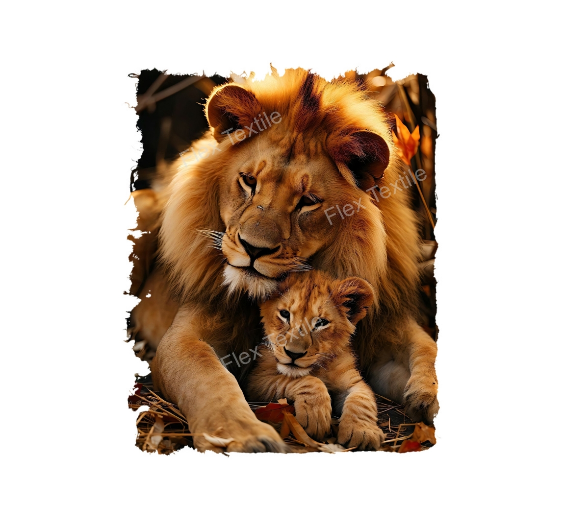 Lion Lionceau Transfert Thermocollant - Prêt à poser - Impressions DTF/Animaux Sauvages - Flex ...