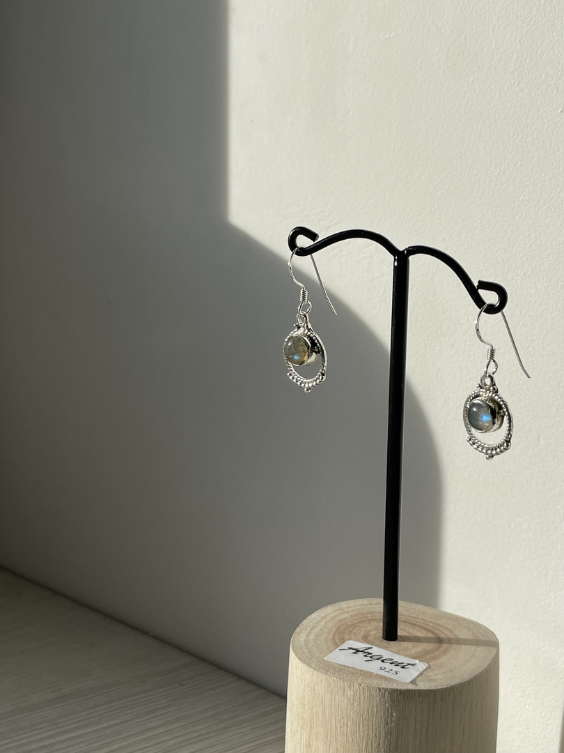 Boucles d'oreilles baroque labradorite forme ronde montage argent 925 - BIJOUX/Boucles d ...