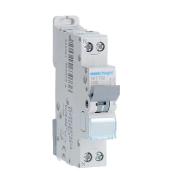 HAGER Disjoncteur 1P + N - 6-10kA - courbe C - 32A - 1 module - NFT732