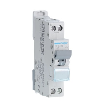 HAGER Disjoncteur 1P + N - 6-10kA - courbe C - 25A - 1 module - NFT725