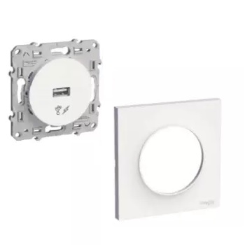 SCHNEIDER ELECTRIC Complet Odace prise chargeur USB S520408 + plaque ...