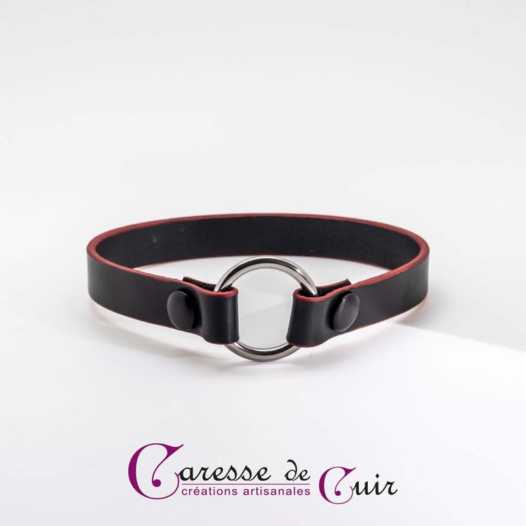 Collier de ville noir et rouge - Colliers en cuir/Colliers de ville - Caresse de Cuir