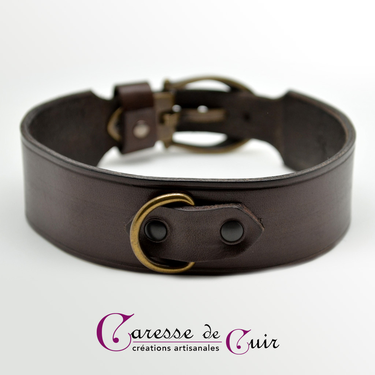 Collier SM en cuir marron avec anneau couleur bronze - Colliers en cuir ...