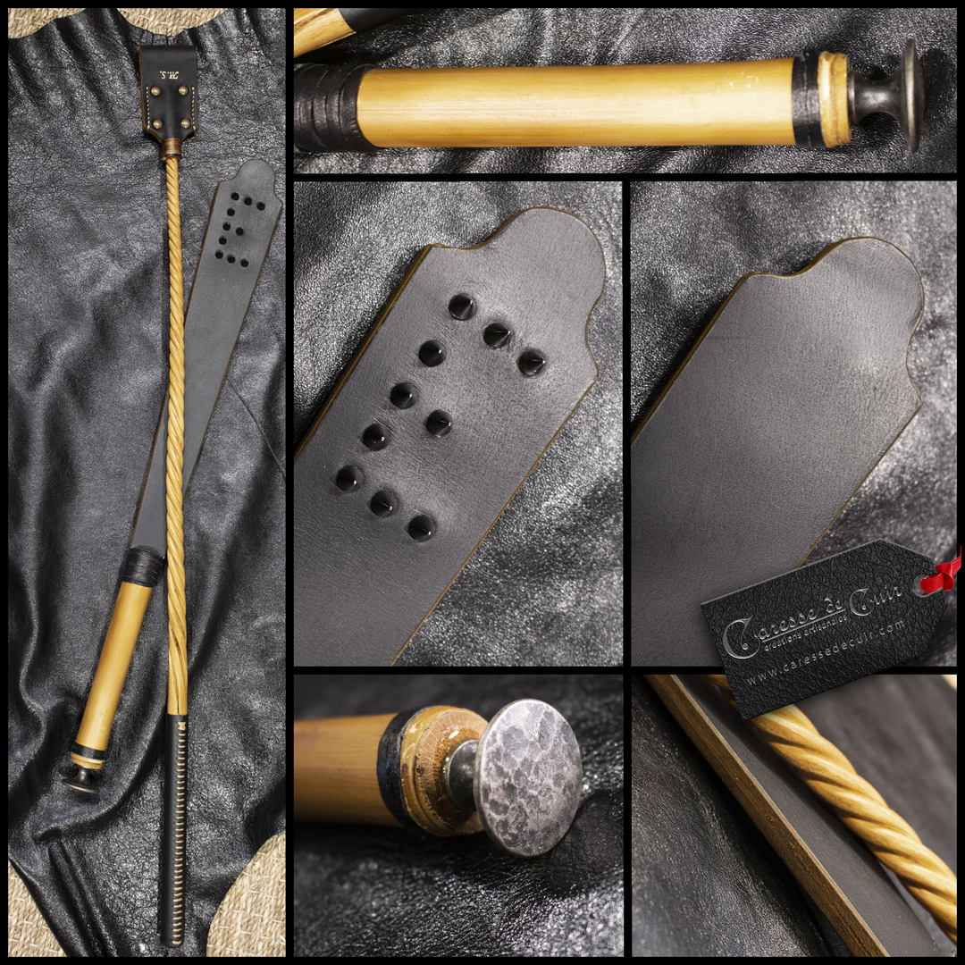 Paddle bambou et cuir noir - Avec ou sans pointes - Paddles et badines ...