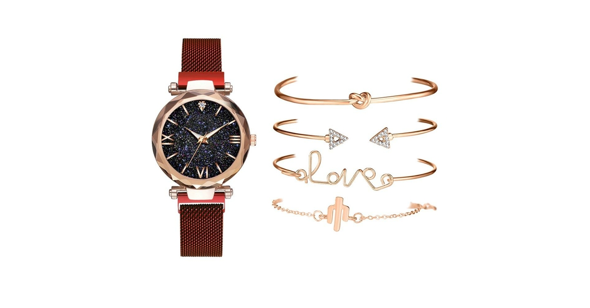 Montre femme ciel étoilé et bracelets rouge - Bijoux Femmes/Montres ...