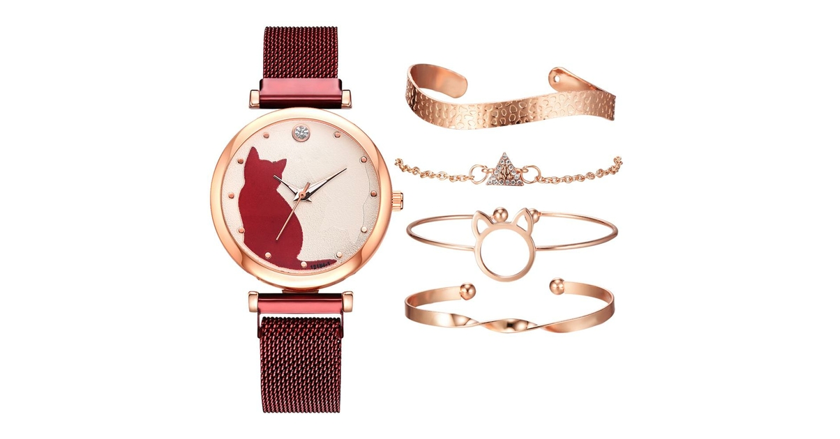 Montre femme maille milanaise et Bracelets Cat's Eyes Red - Bijoux ...