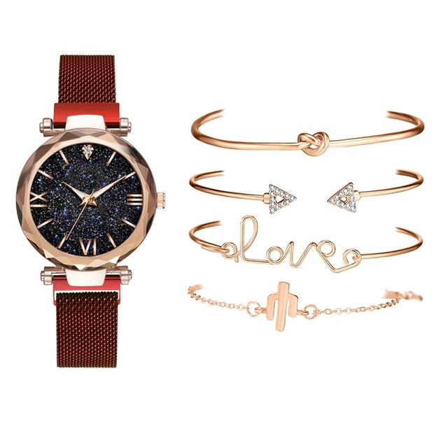 Montre femme ciel étoilé et bracelets rouge - Bijoux Femmes/Montres ...