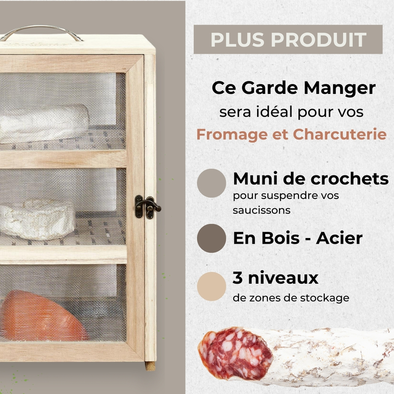 Garde Manger Grillagé en Bois Acier - Meuble de Rangement Colonne