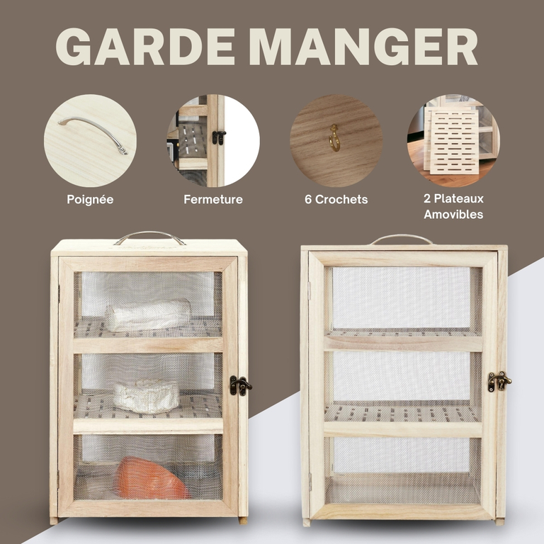 Garde Manger Grillagé en Bois Acier - Meuble de Rangement Colonne