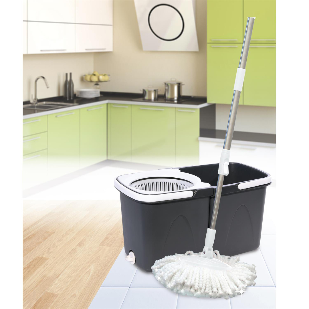 Balai Mop 360 avec Seau Essoreur 8L et 1 Tête Microfibre
