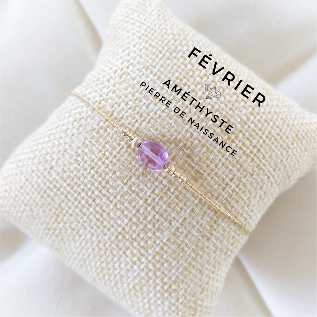 Bracelet Pierre de Naissance Février - Améthyste - - Bracelet Pierre de ...