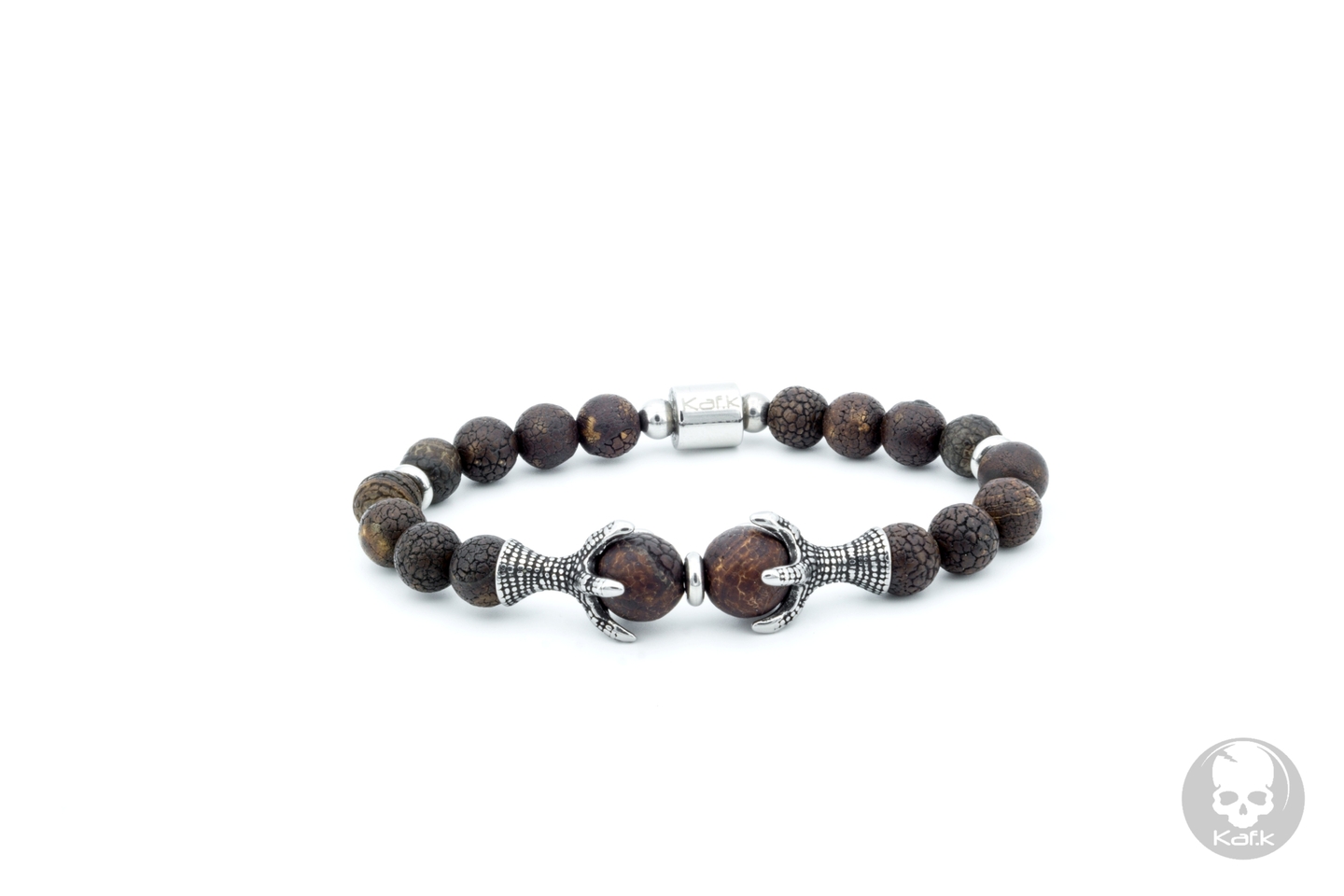 Bracelet Homme Vizerion 8MM/10MM (Fire Fossile Stone et Griffe acier ...