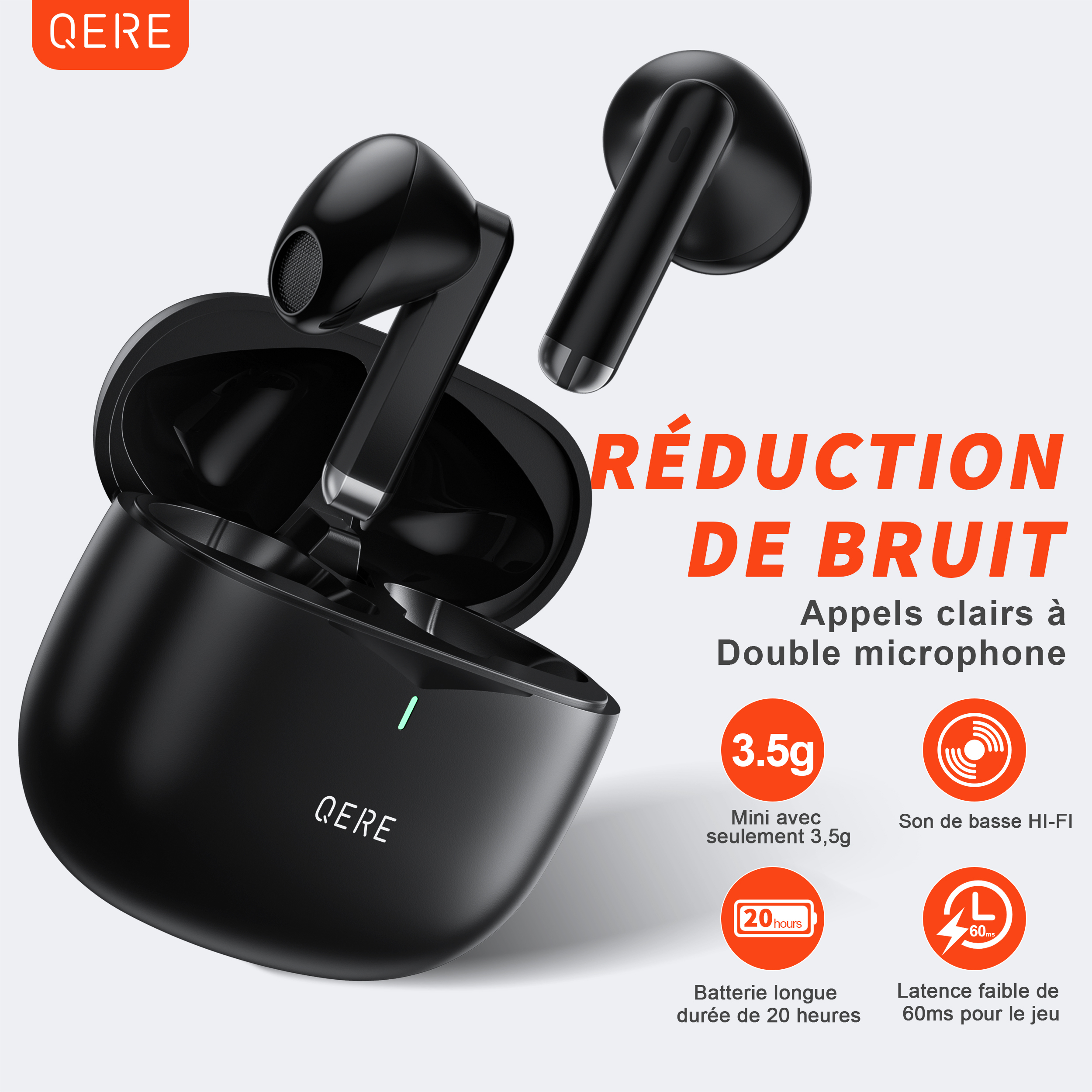 Ecouteur TWS QERE E28, à Haute qualité sonore et Extra Basses ...