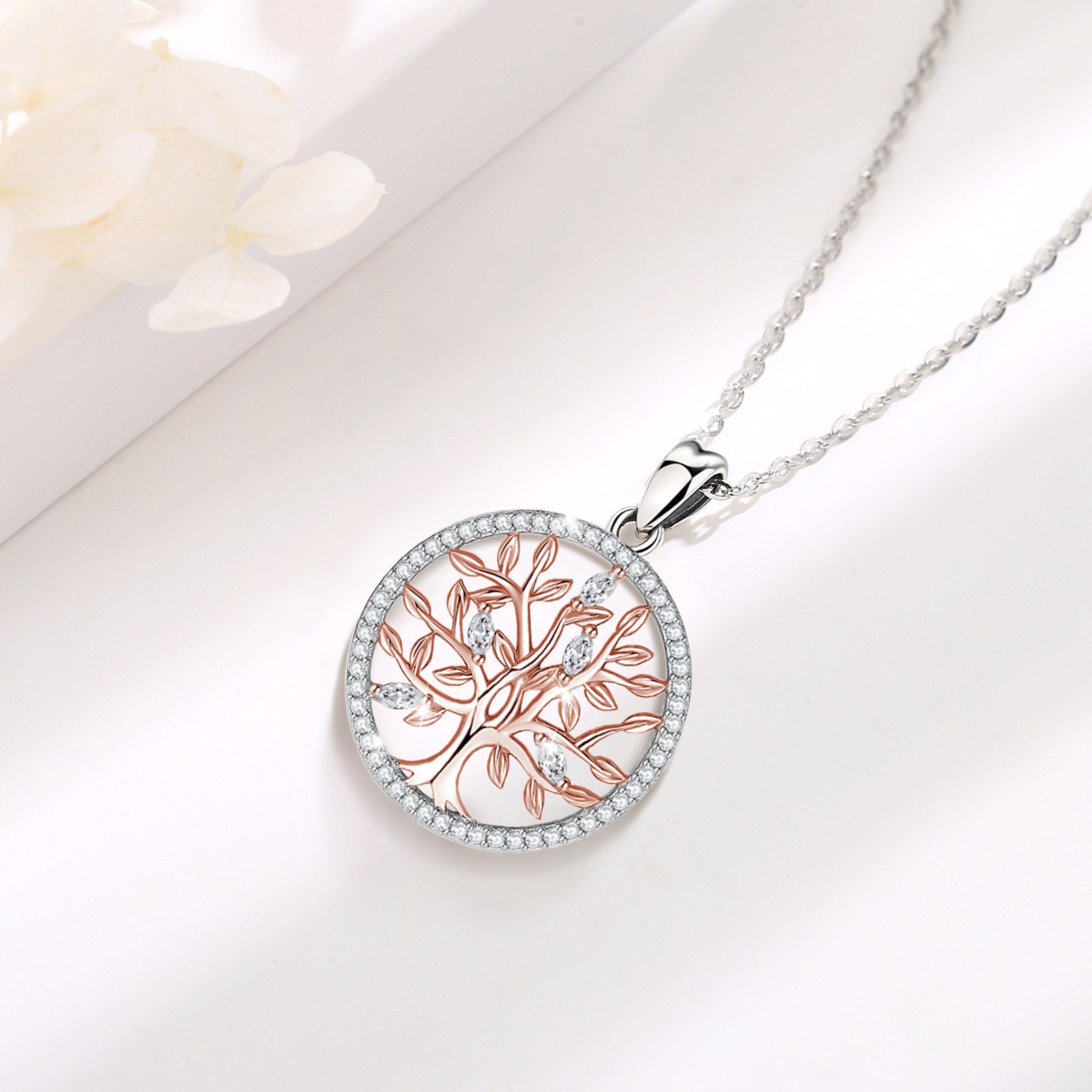 Collier Arbre de vie en Argent - Zirconium - Rose - Bijoux Arbre de vie ...