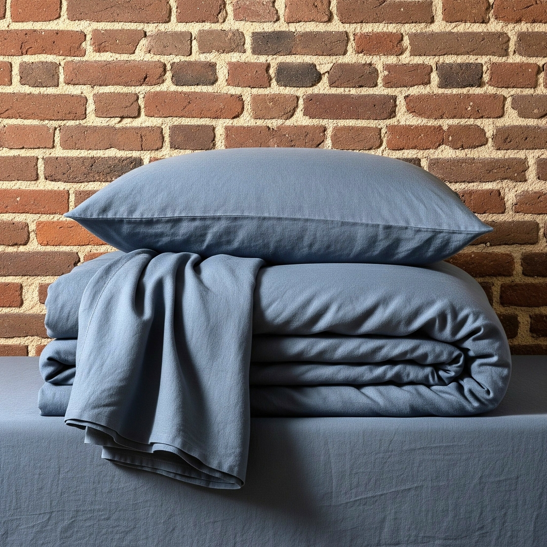 Drap plat bleu ardoise - Les DRAPS en lin lavé/Les draps plats - TOUTLIN