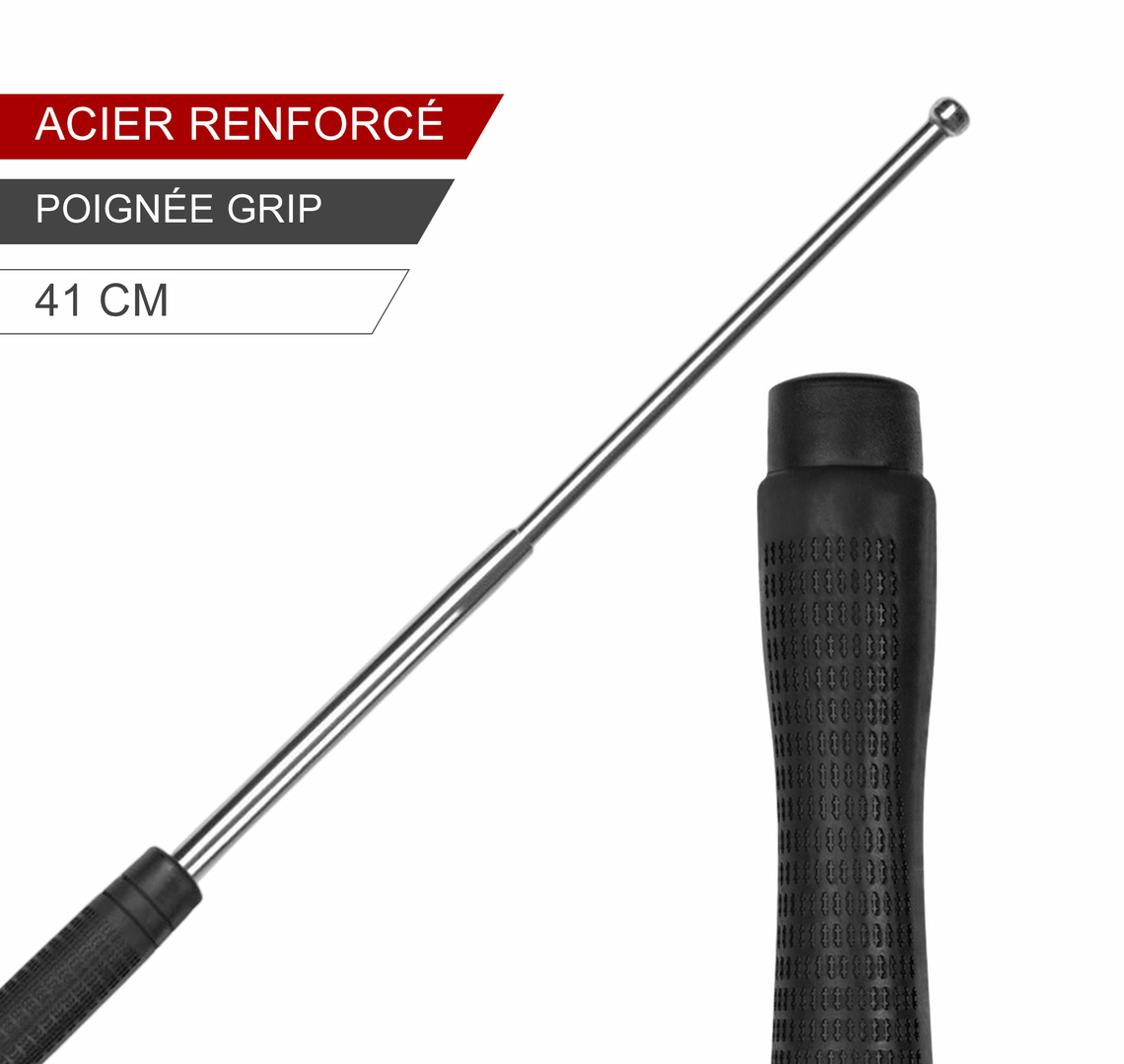 Matraque / Bâton télescopique acier trempé Chrome ESP 41 cm