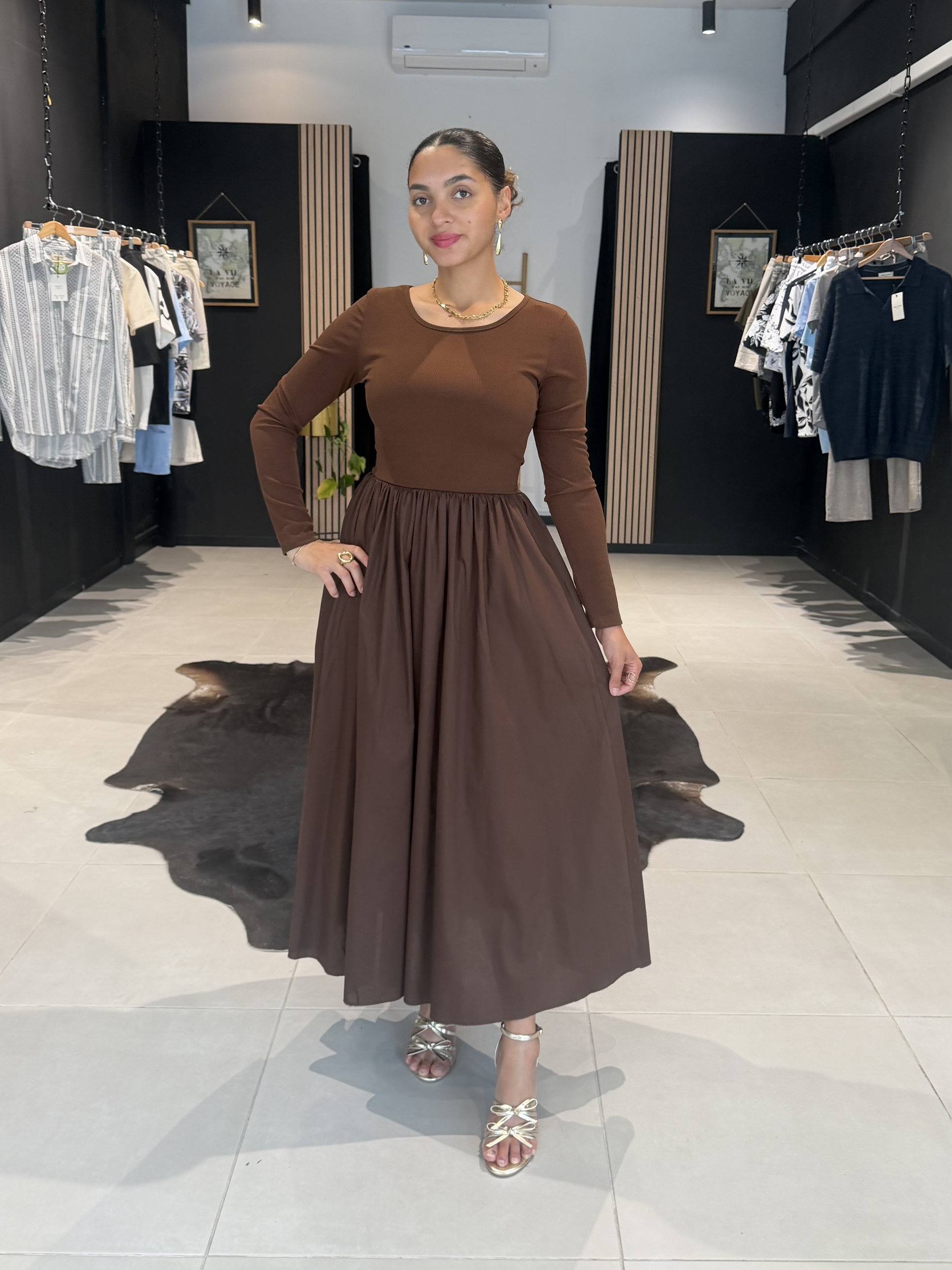 Robe BI-MATIERE marron - taille unique du 36 au 42 - Prêt à Porter ...
