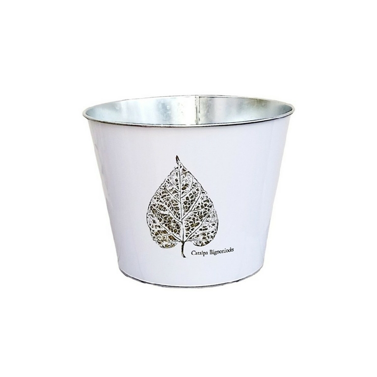 Cache-pot zinc blanc / Feuille de Catalpa / Design contemporain
