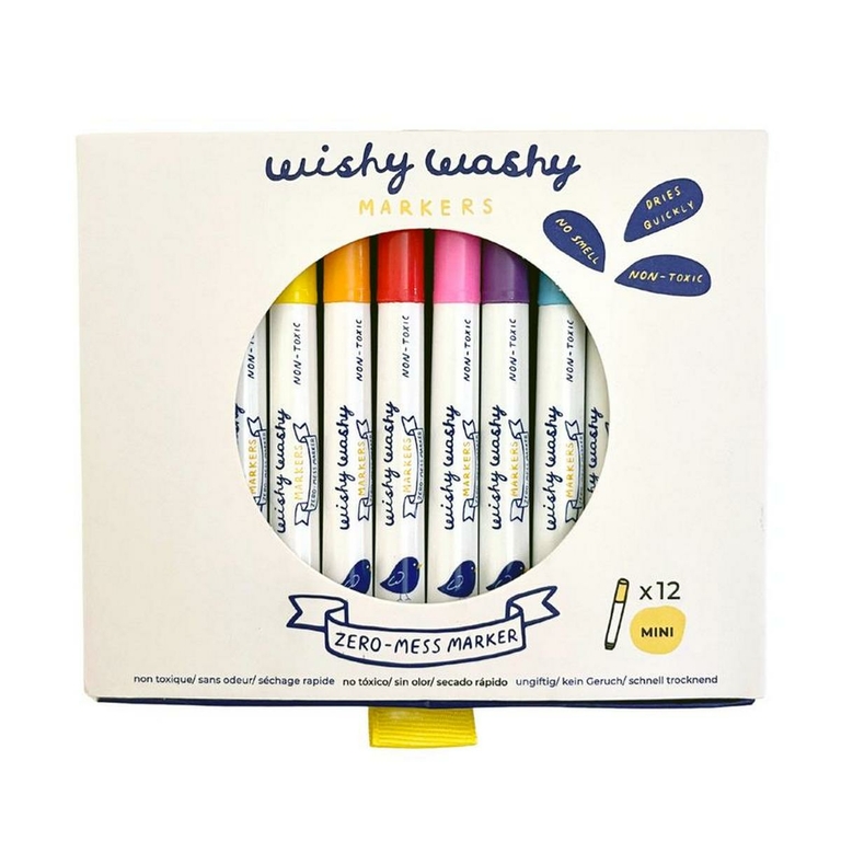12 mini feutres effaçables Wishy Washy / Inodore, non toxique