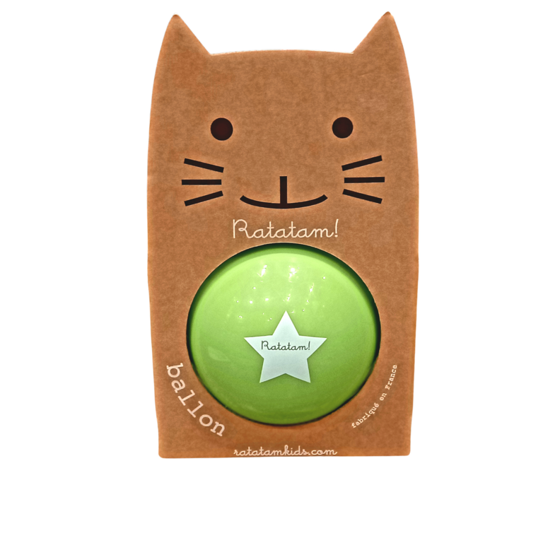Ballon uni vert 15 cm / Boite kraft "chat" / Fabriqué en France