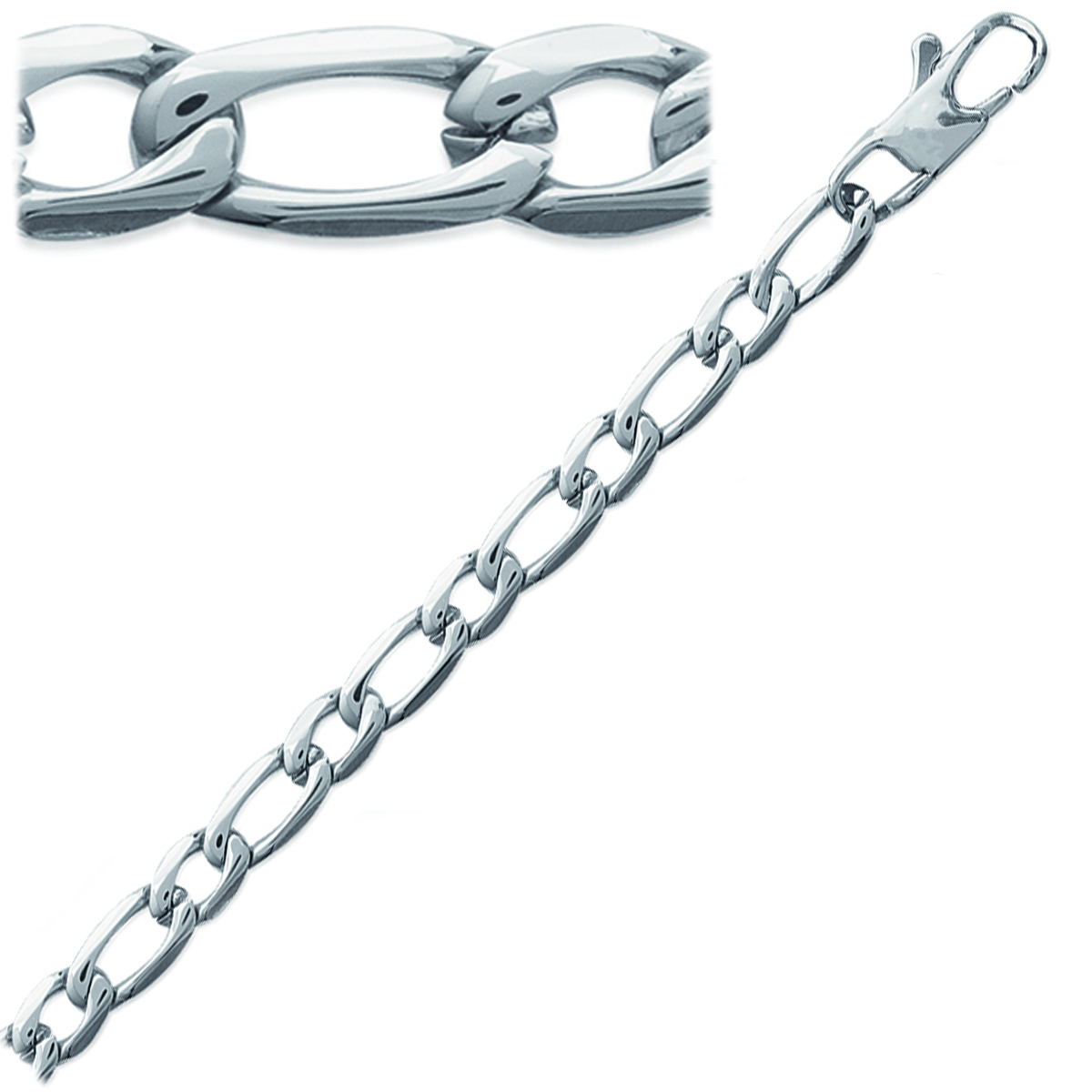 Chaîne Acier 'Maille Figaro' argenté - 55 cm 5 mm - [J9361]