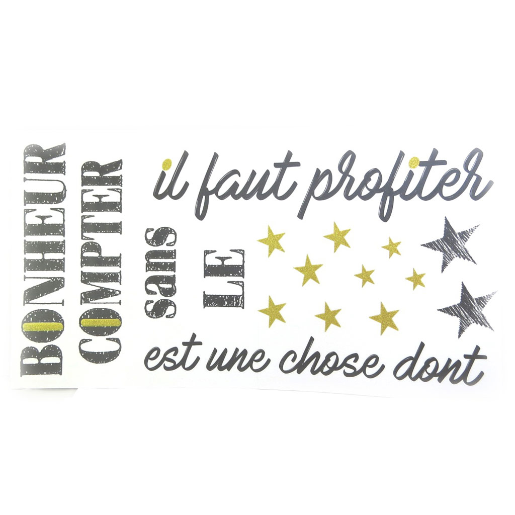 Planche de stickers paillettes 'Messages' ('Le Bonheur est une chose ...
