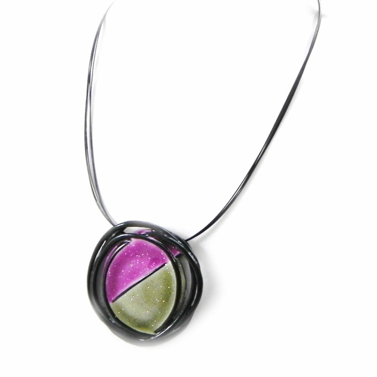 Collier Créateur 'Coloriage' vert rose - [I2218]