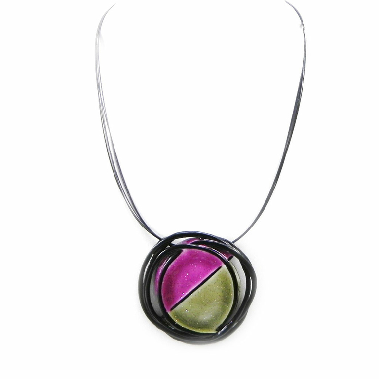 Collier Créateur 'Coloriage' vert rose - [I2218]