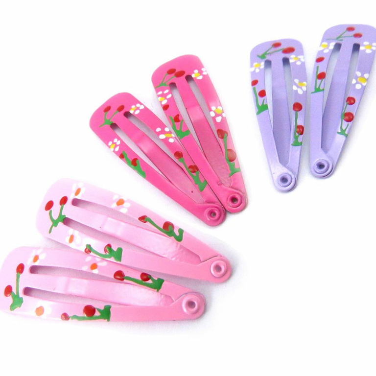 Set 6 barrettes 'Coloriage' rose mauve (4 cm) - [J5813]