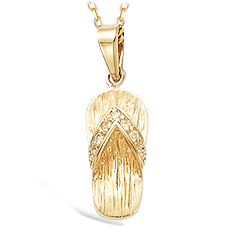 Pendentif Plaqué Or 'Tongs' blanc doré - 22x6 mm - [J0168]