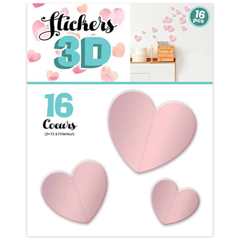 16 stickers 3D 'Love' rose (coeurs) - planche 30x22 cm - [Q8038]