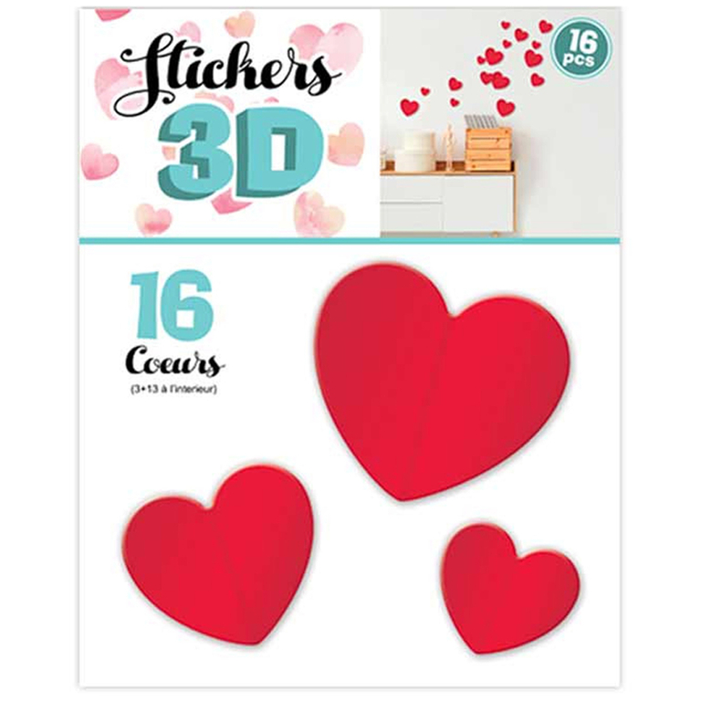 16 stickers 3D 'Love' rouge (coeurs) - planche 30x22 cm - [Q8039]