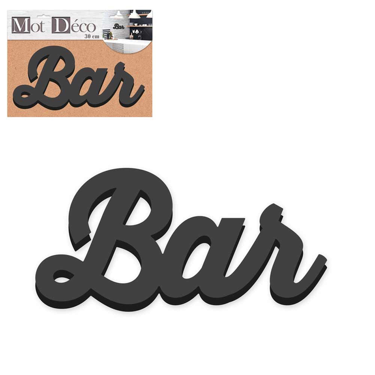 Mot Déco bois 3D 'Bar' noir - 30x14x15 cm - [Q6572]
