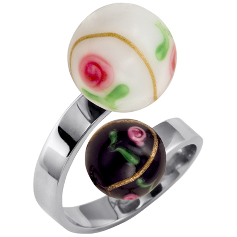Bague acier 'Calypso' tutti frutti argenté (fleur) - [L1908]