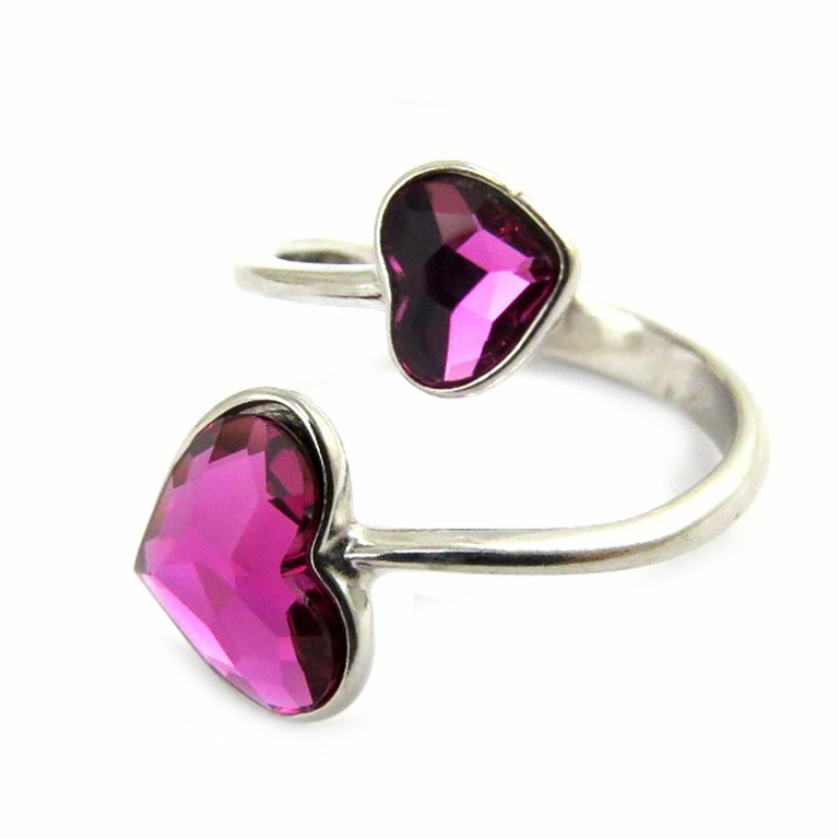 Bague Argent 'Love' fuschia (Crystal) - [M2012]