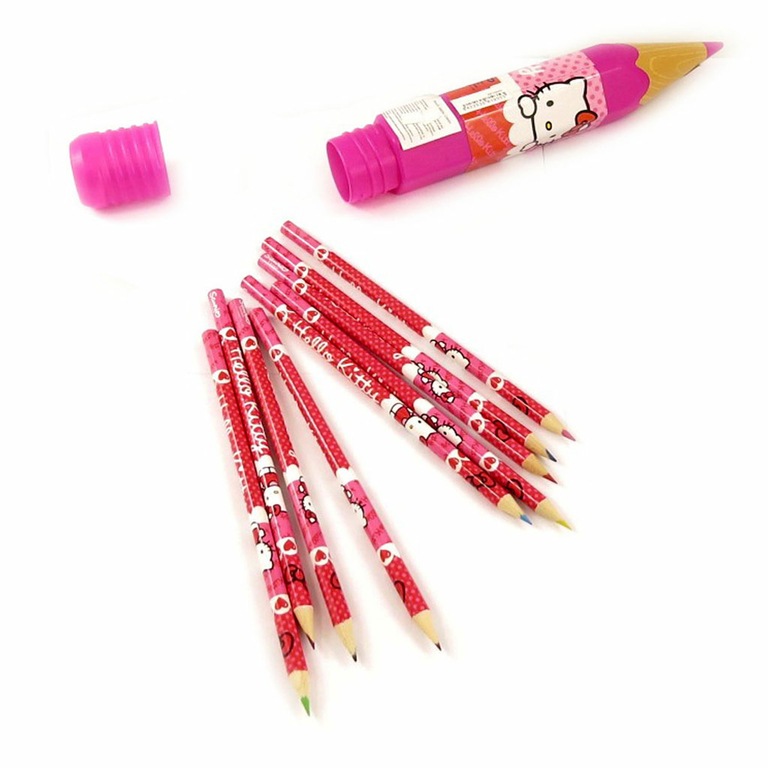 9 crayons de couleur 'Hello Kitty' + range crayons - [K8679]