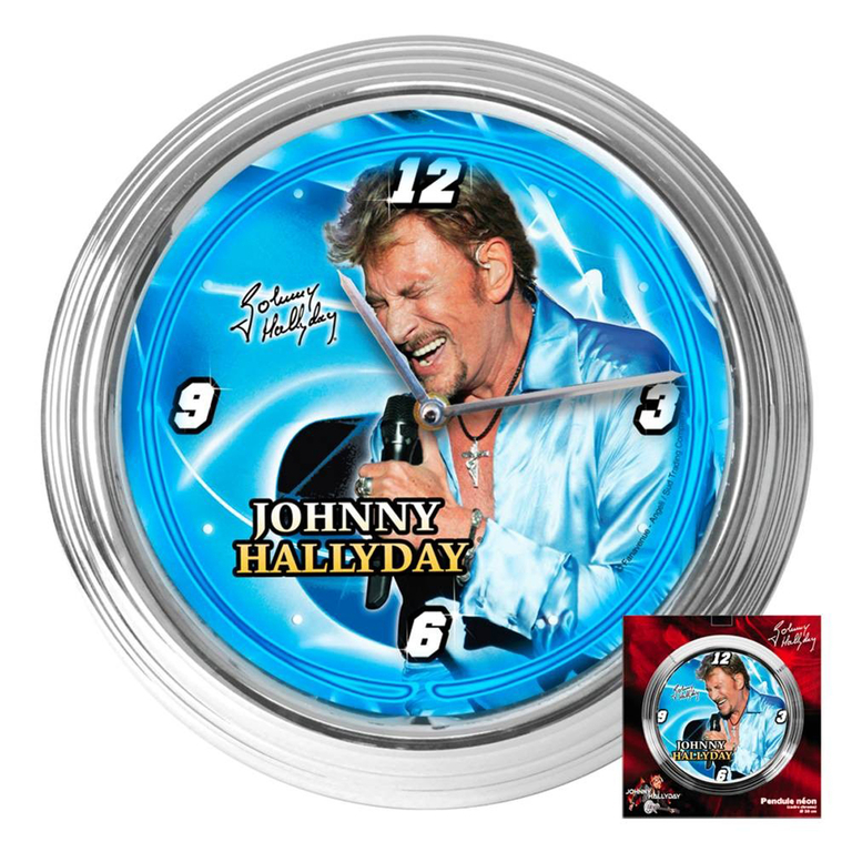 Horloge Murale Néon 'Johnny Hallyday' bleu (scène) - 37x7 cm - [Q5572]