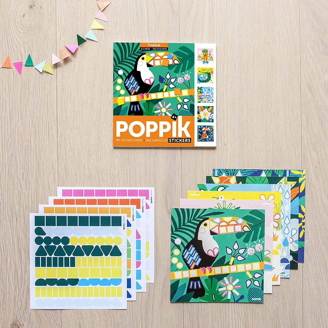 Poppik Mes cartes en stickers Tropical - 6 cartes 360 stickers - Poppik ...