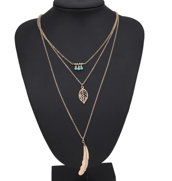 Collier plume feuille turquoises boho boheme chic monyronyboho