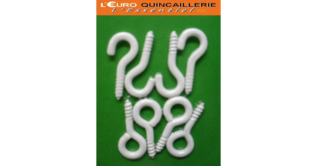 4 CROCHETS + 4 PITONS ACIER PLASTIFIER BLANC 2,25x10mm - QUINCAILLERIE ...