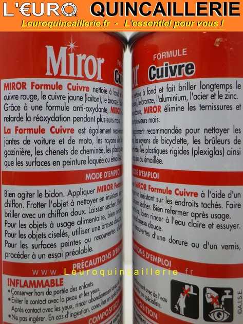 MIROR Cuivre 250ml - DROGUERIES/Nettoyant métaux - Leuroquincaillerie.fr