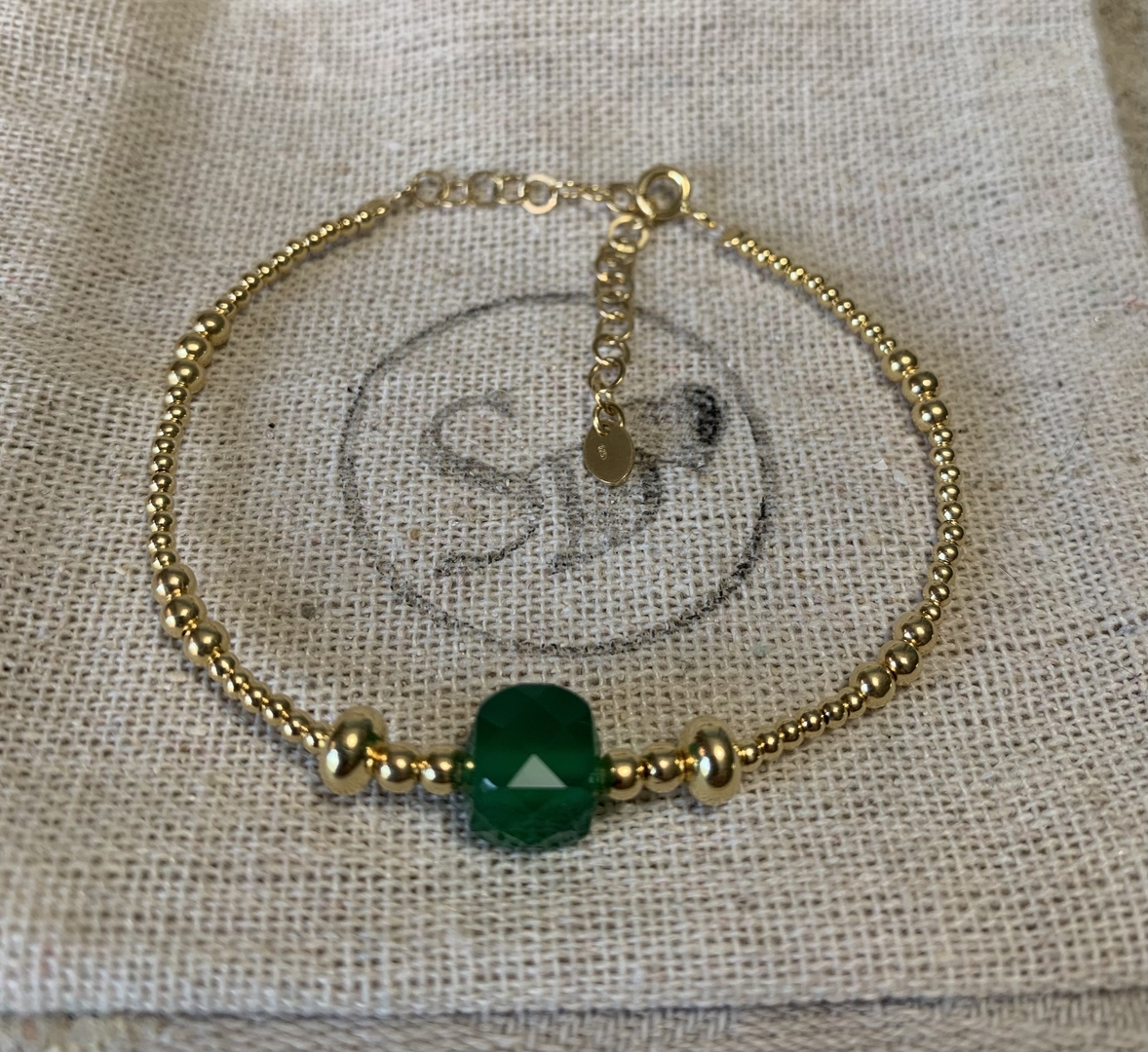 Bracelet argent 925 doré Pierre Agate Verte Facettée-STORIADICORE