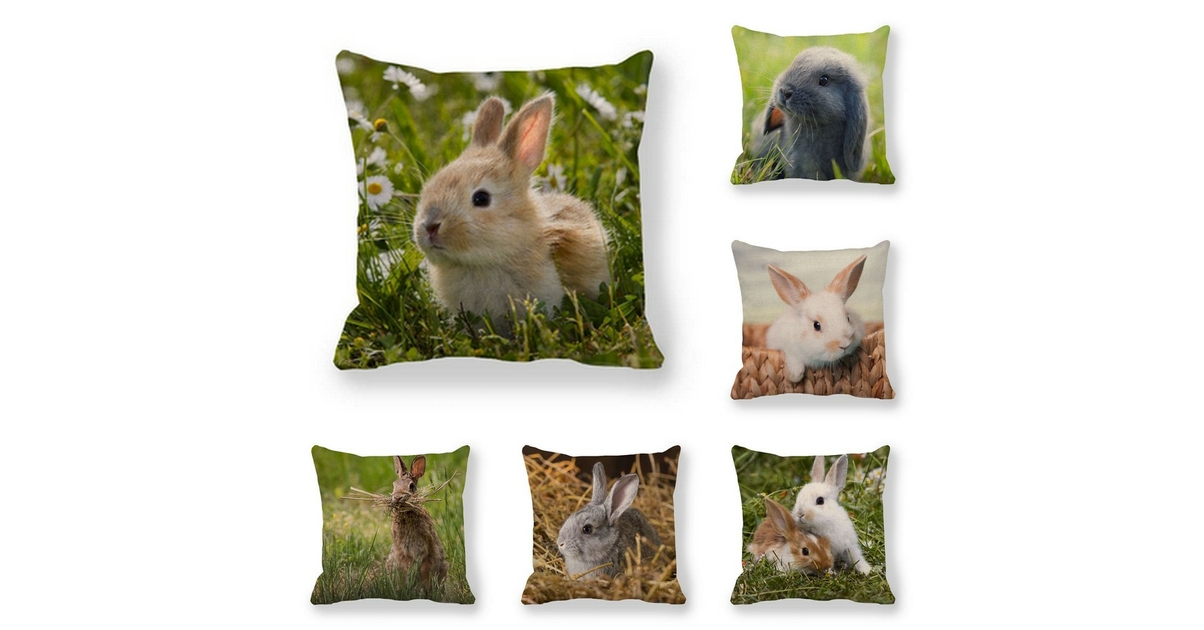 Housse de coussin imprimée lapin - Petits Compagnons