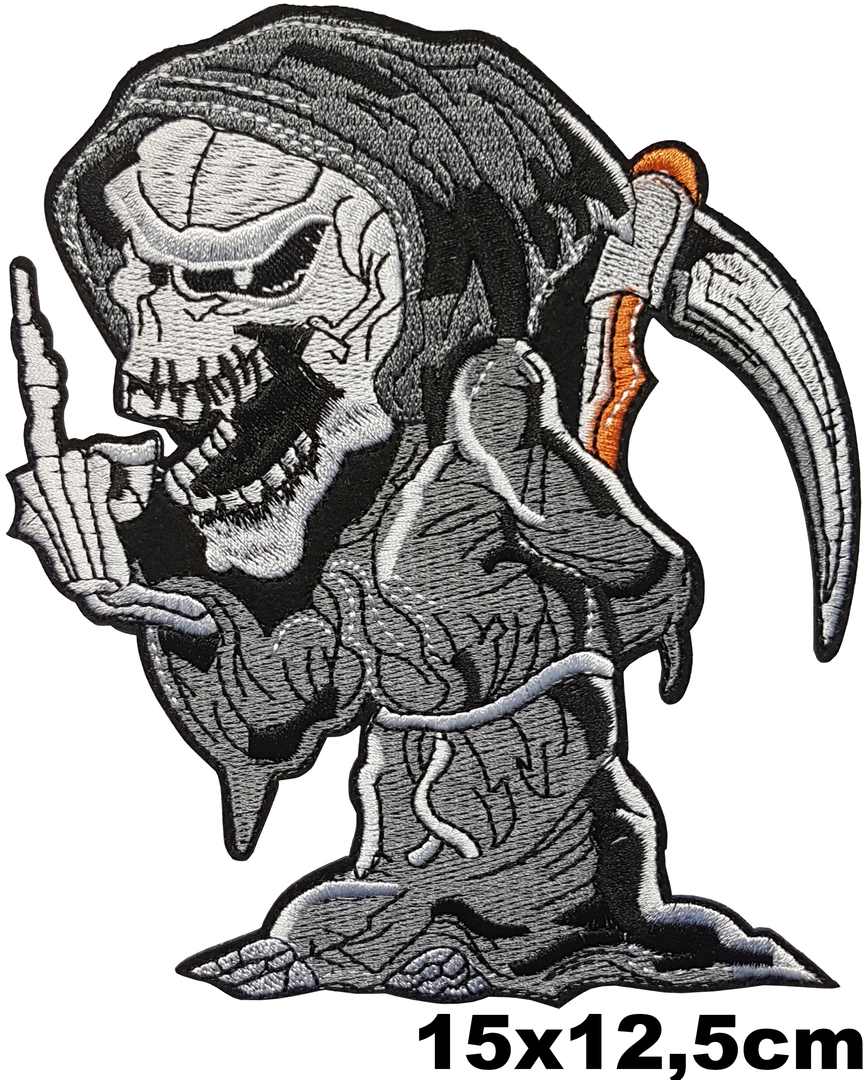 Grand Patch Thermocollant Faucheuse Doigt d'Honneur | Cameleon-Shop.fr