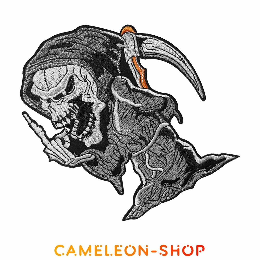 Grand Patch Thermocollant Faucheuse Doigt d'Honneur | Cameleon-Shop.fr